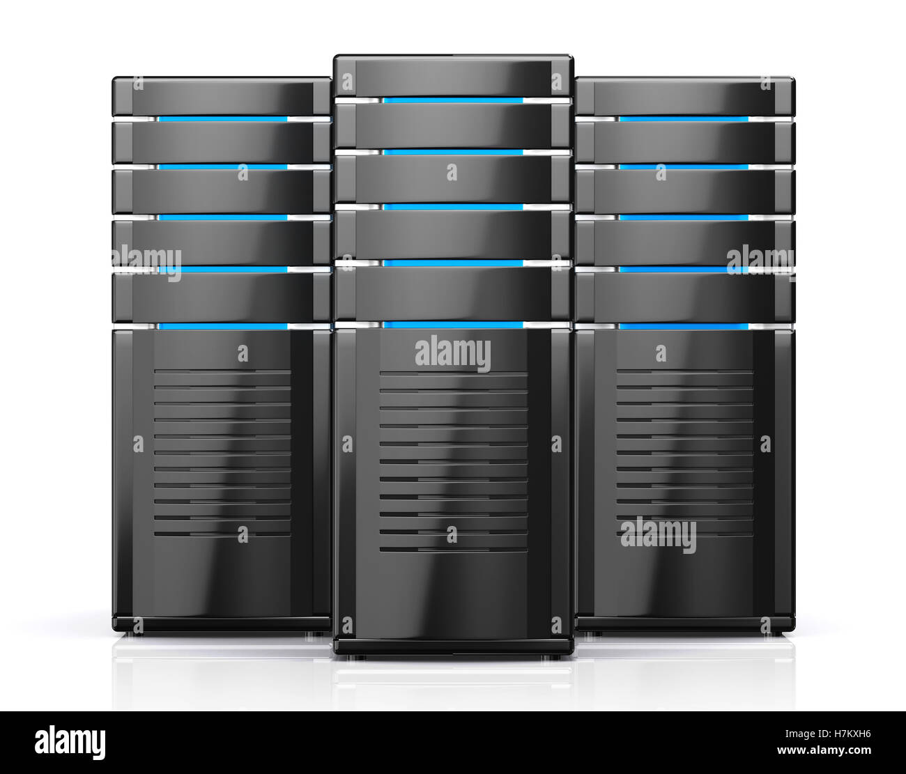 3D illustration of network workstation servers isolated on white ...