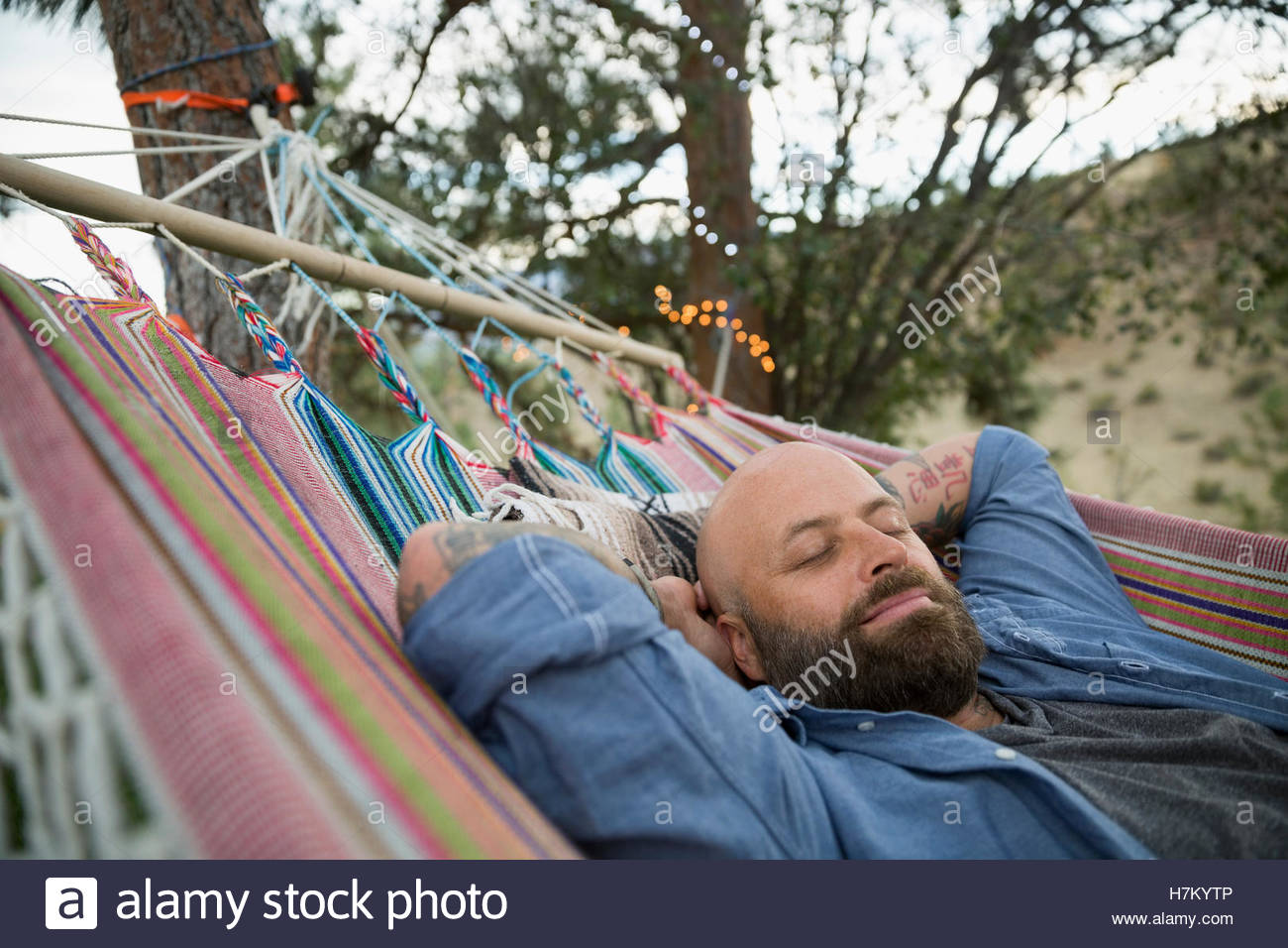 Serene man relaxing in hammock Stock Photo - Alamy