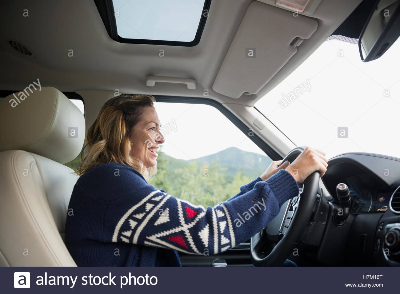 Person smiling while driving hi-res stock photography and images - Alamy