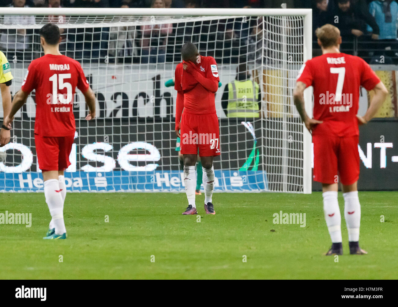 Cologne's Anthony Modeste (c) reacting after the 1:0 defeat at the ...