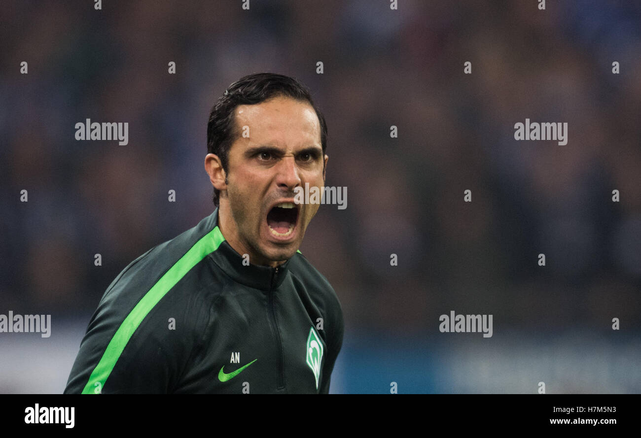 Gelsenkirchen, Germany. 6th Nov, 2016. Bremen's coach Alexander Nouri ...