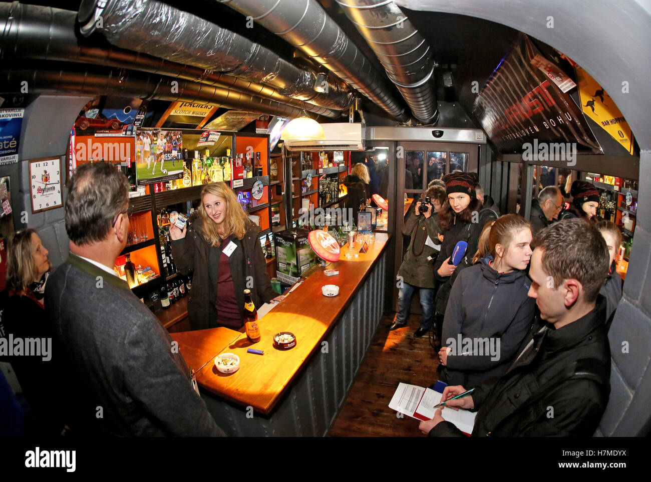 Lisa Kornek talking at the "alcohol and tobacco addiction" station ...