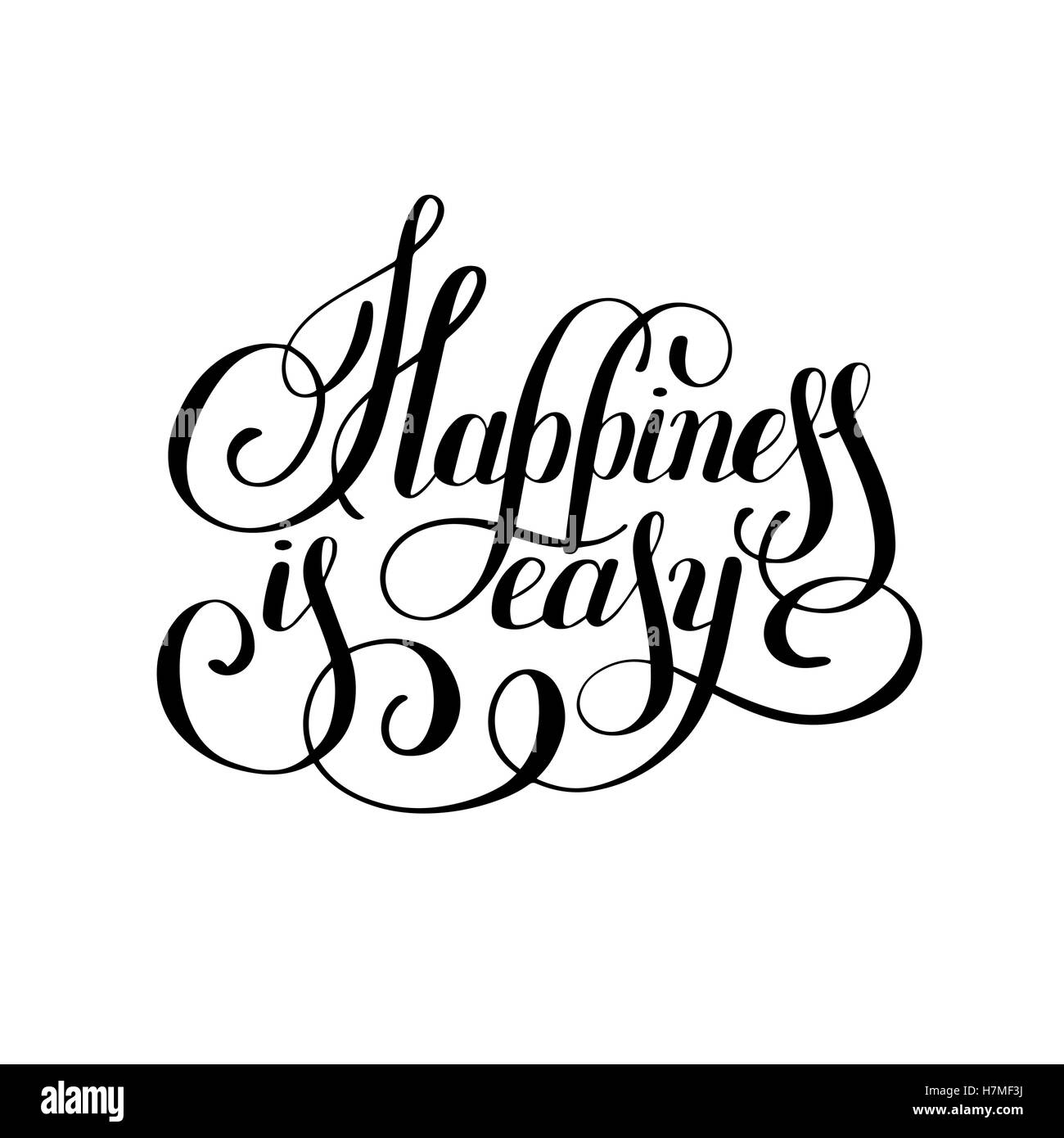 happiness is easy hand lettering positive inscription Stock Vector ...