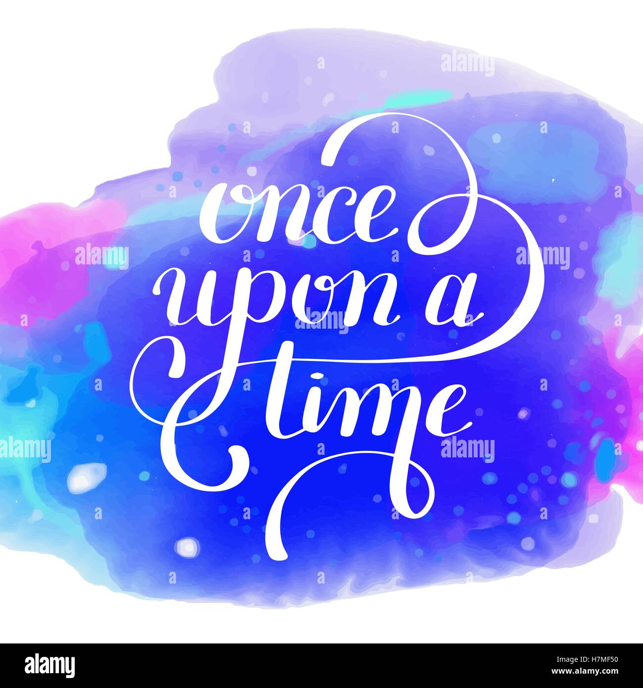 once upon a time hand lettering phrase on watercolor pattern Stock ...