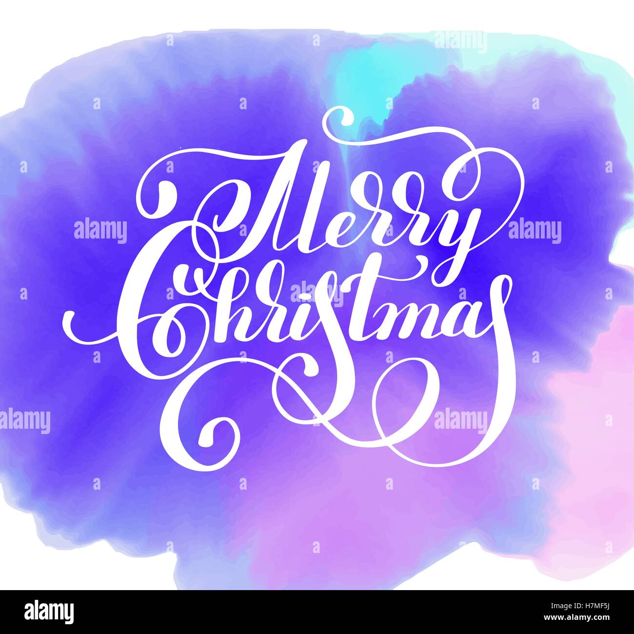 hand lettering inscription Merry Christmas on watercolor pattern Stock ...