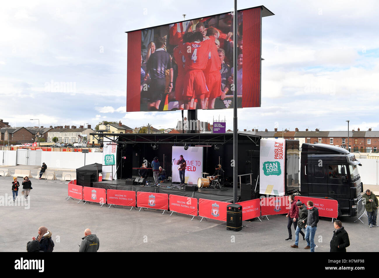 A band performs in the fan zone in Paisley Square ahead of the Premier ...
