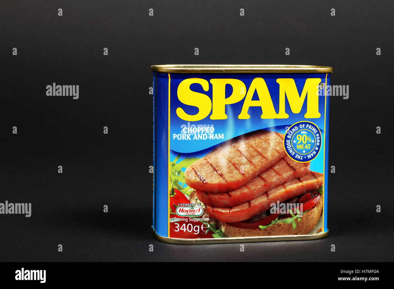 Tinned spam isolated on a black background Stock Photo - Alamy