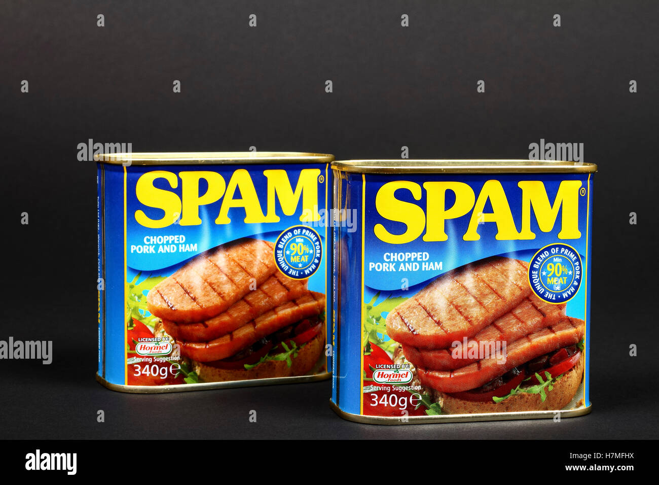 Tinned spam isolated on a black background Stock Photo - Alamy