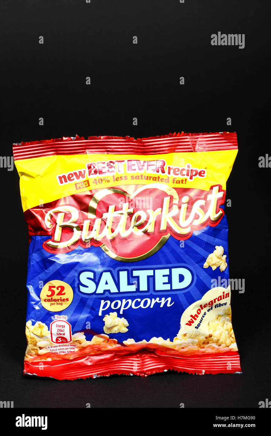 Butterkist popcorn packet isolated on a black background Stock Photo ...