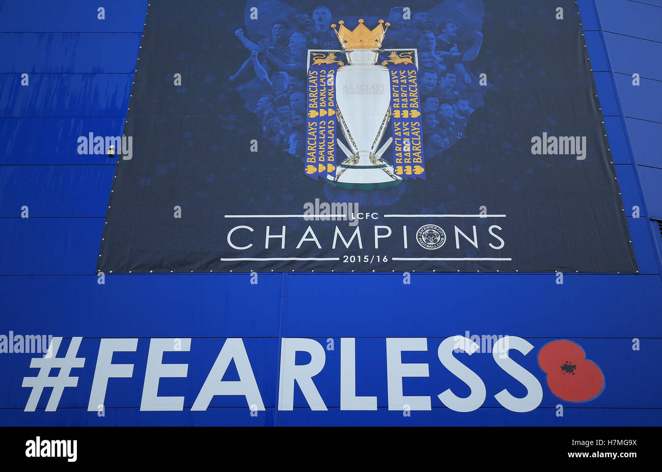 Signage outside the King Power stadium before the Premier League match ...