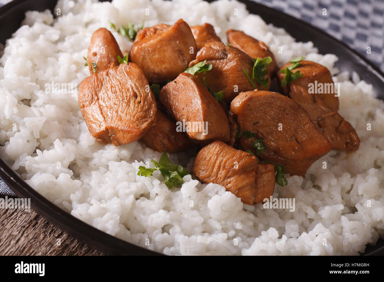 Philippine Adobo chicken with rice on a plate macro. horizontal Stock ...