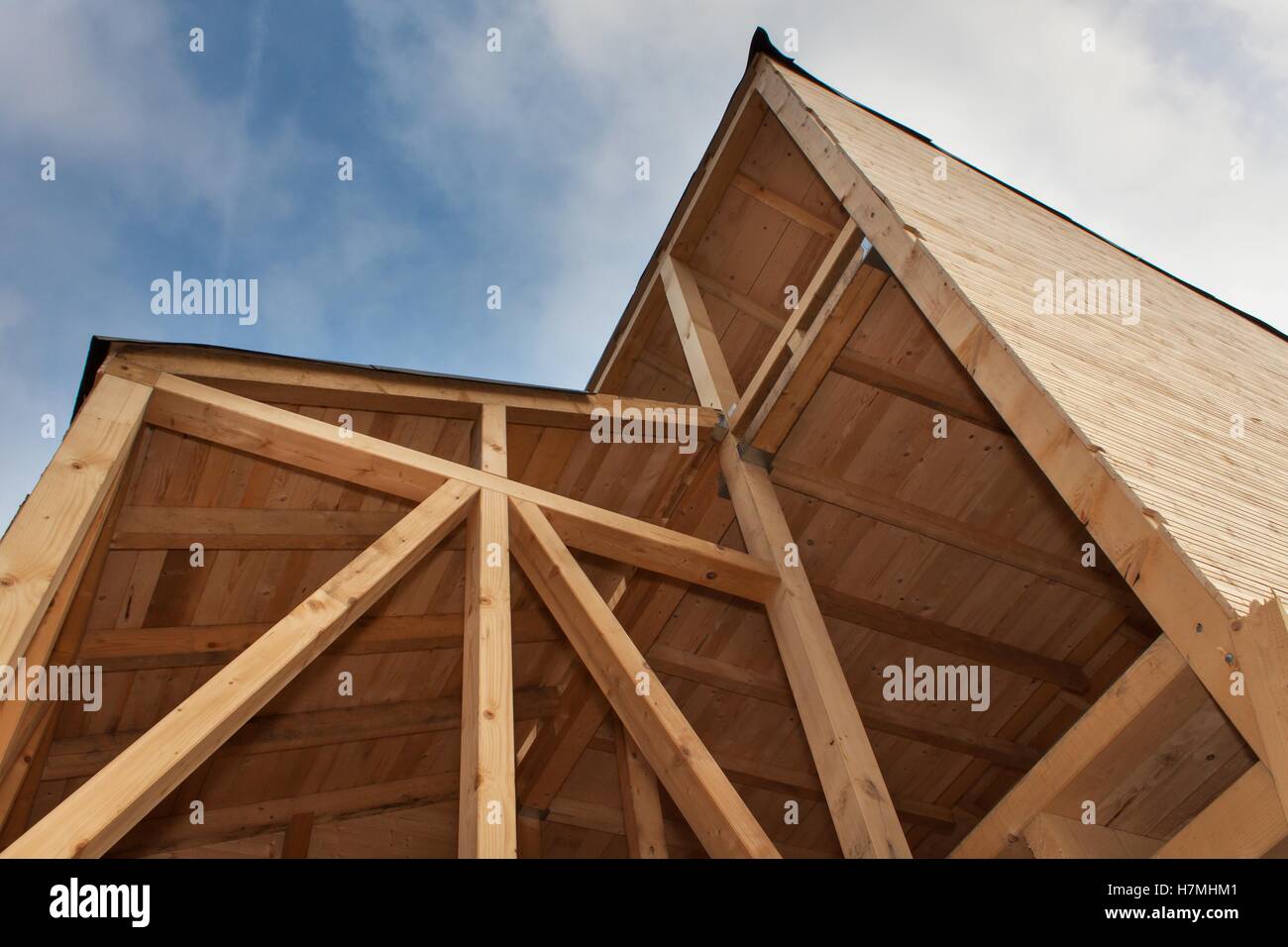 Empty building site ecological house. External work on the building ...