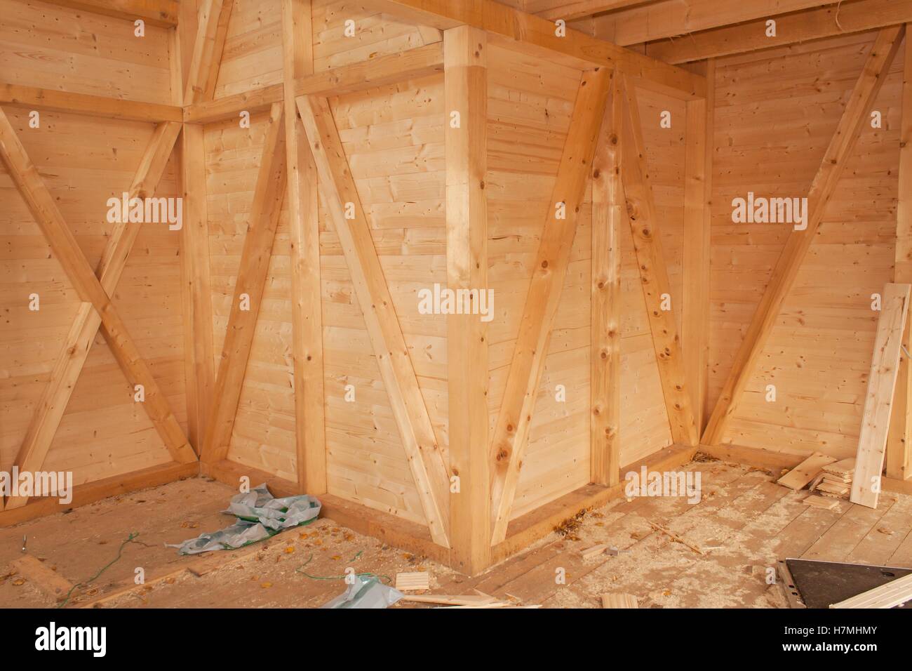 Empty building site ecological house. External work on the building ...