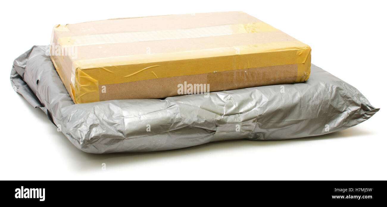 two parcels isolated on white background Stock Photo - Alamy