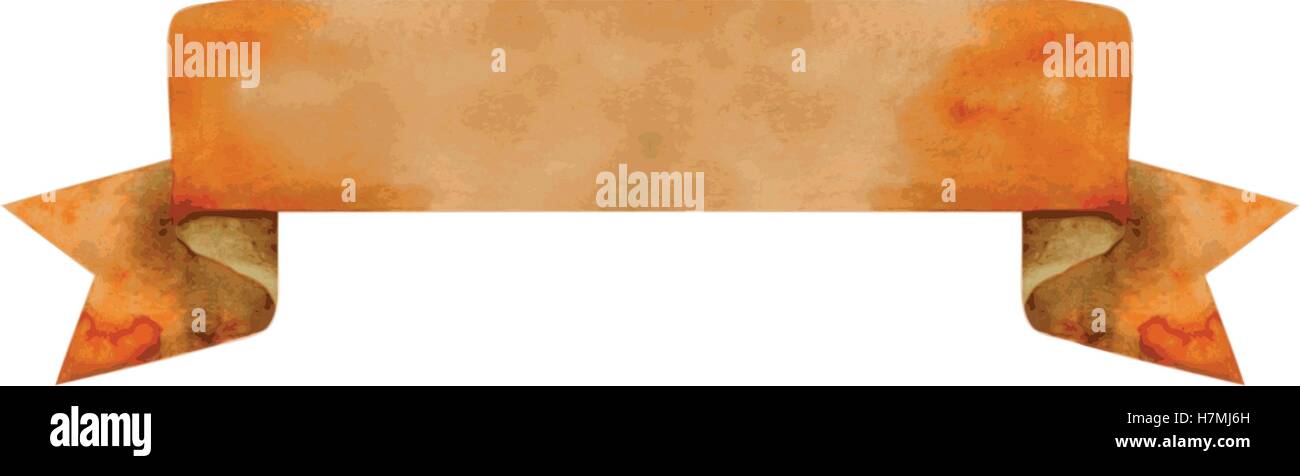 Watercolor hand-drawn illustration. Waving brown flag or banner Stock ...