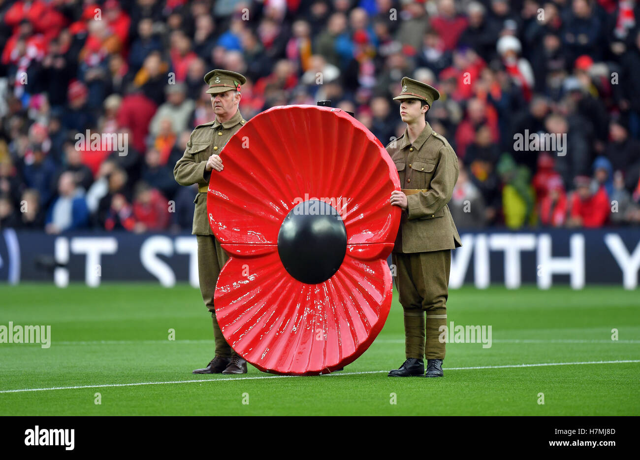 A giant poppy before the Premier League match at Anfield, Liverpool ...