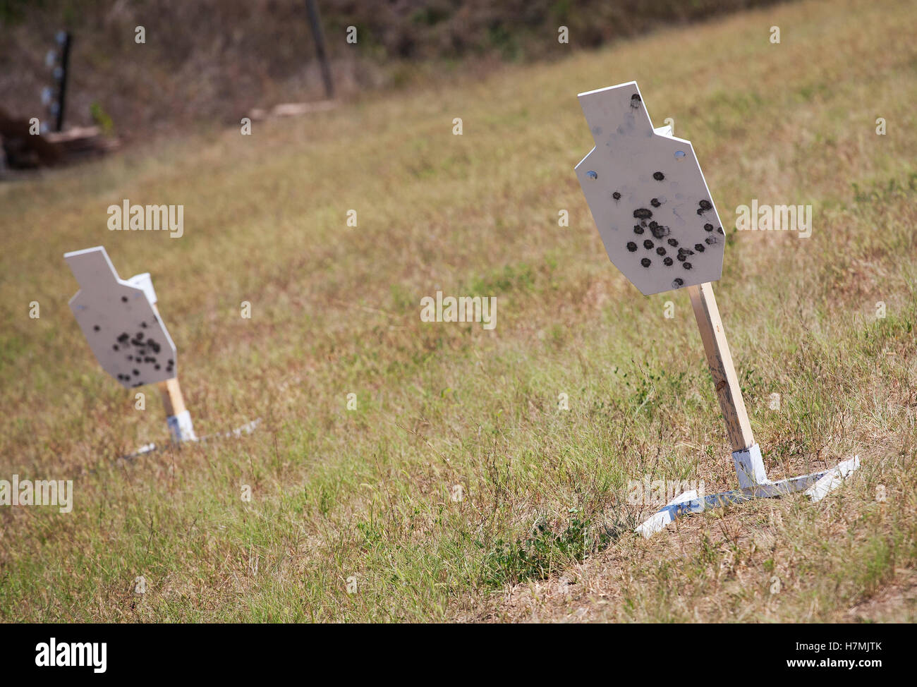 Steel targets that are used for firearm practice down range Stock Photo ...