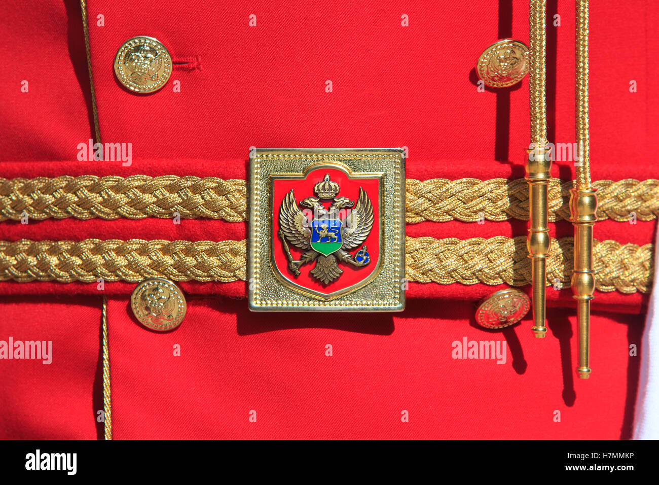 Detail of an officer's belt buckle of the Montenegrin presidential ...
