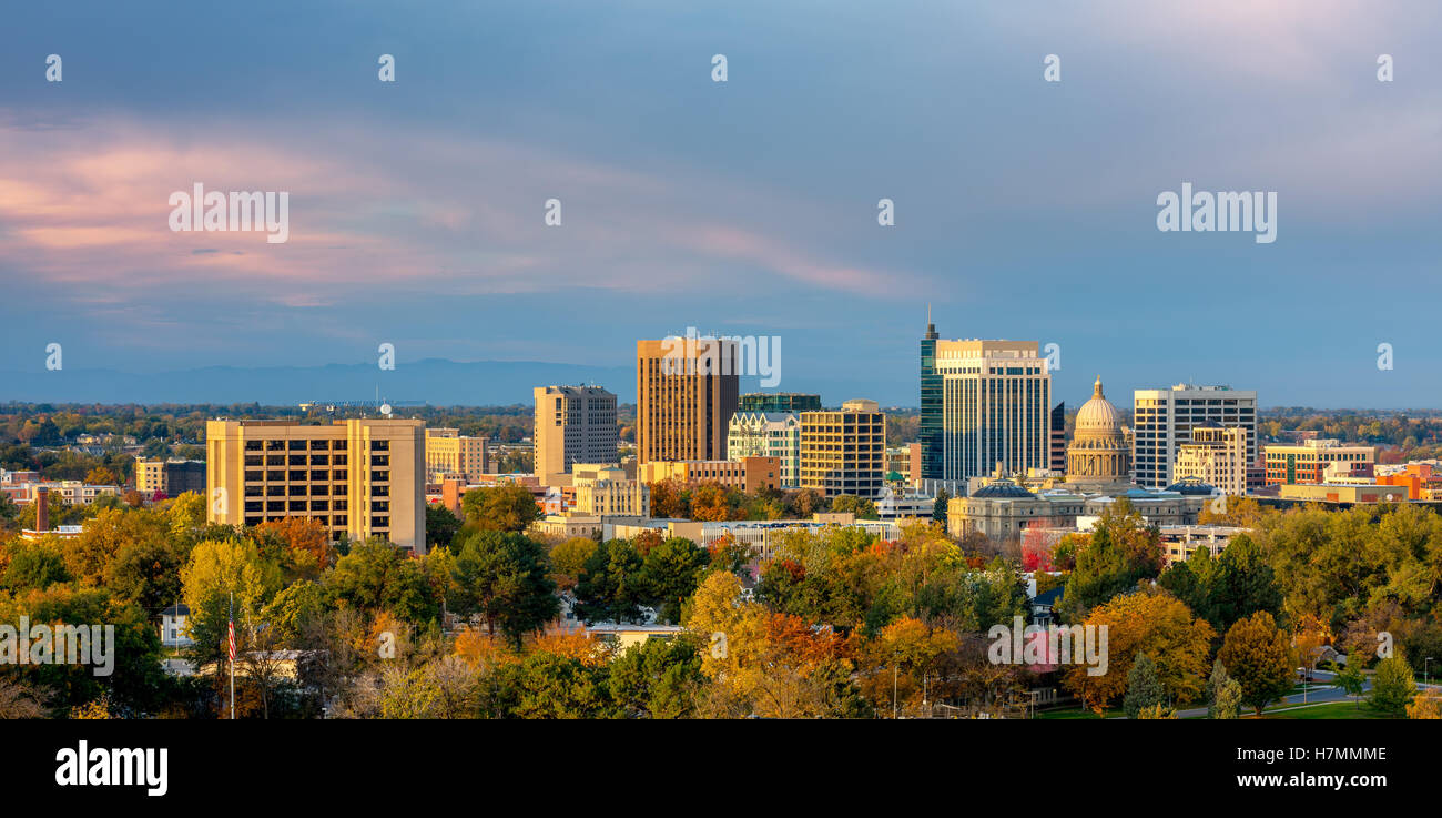 The skyline of Boise Idaho with Autumn trees in full bloom Stock Photo ...