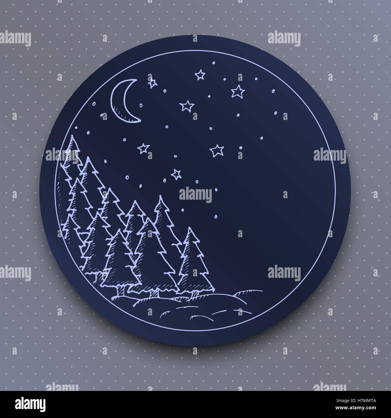 Christmas and New Year Vector greeting card with Christmas trees, moon ...