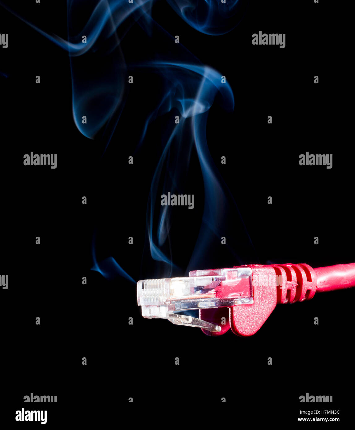 Network connection for a computer that is smoking Stock Photo - Alamy