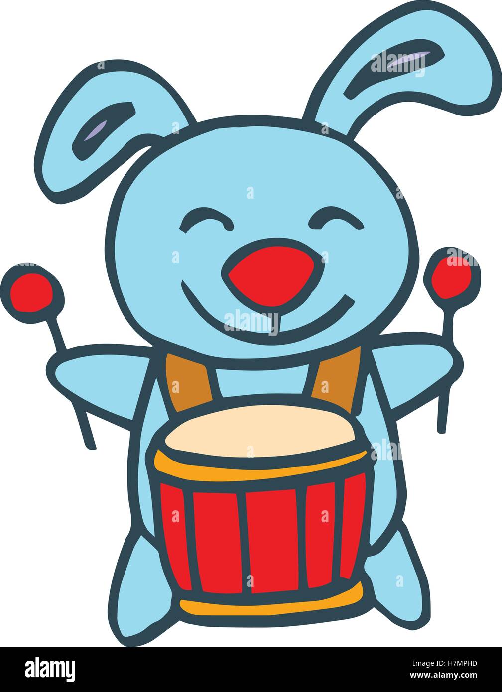 Rabbit with drum happy cartoon vector illustration Stock Vector Image ...