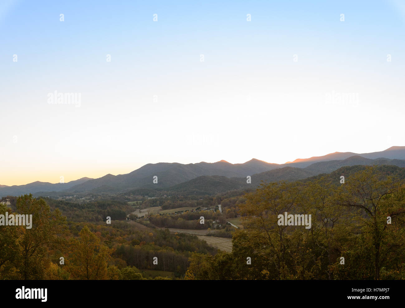 panoramic sunset on North Georgia Mountains facing homes in Dillard ...