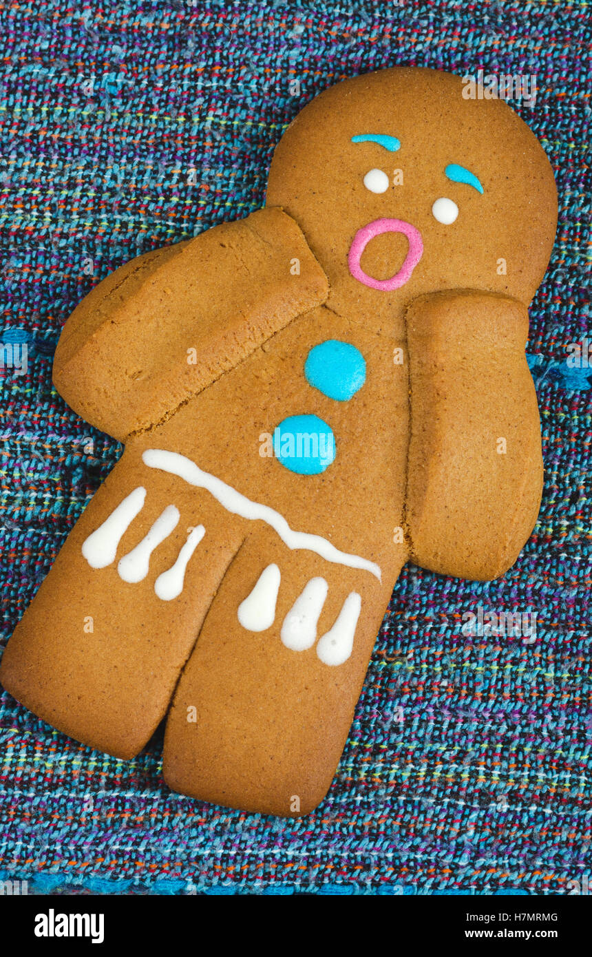 Scared cookie. Homemade gingerbread man biscuit Stock Photo - Alamy