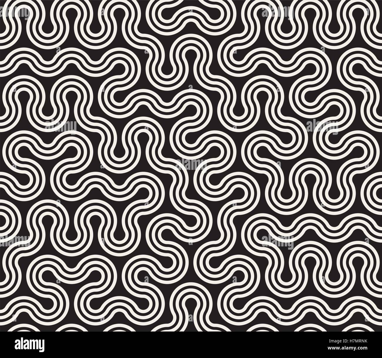Vector Seamless Black and White Tangled Round Stripes Geometric Pattern ...