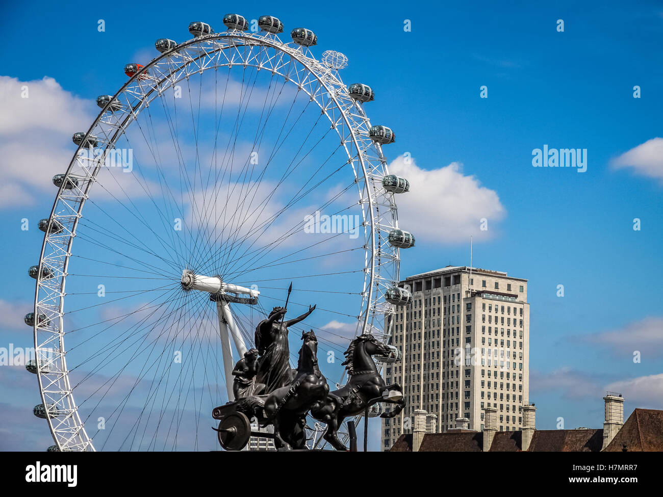 London Eye – London landmark with a chariot sculpture at front Stock ...