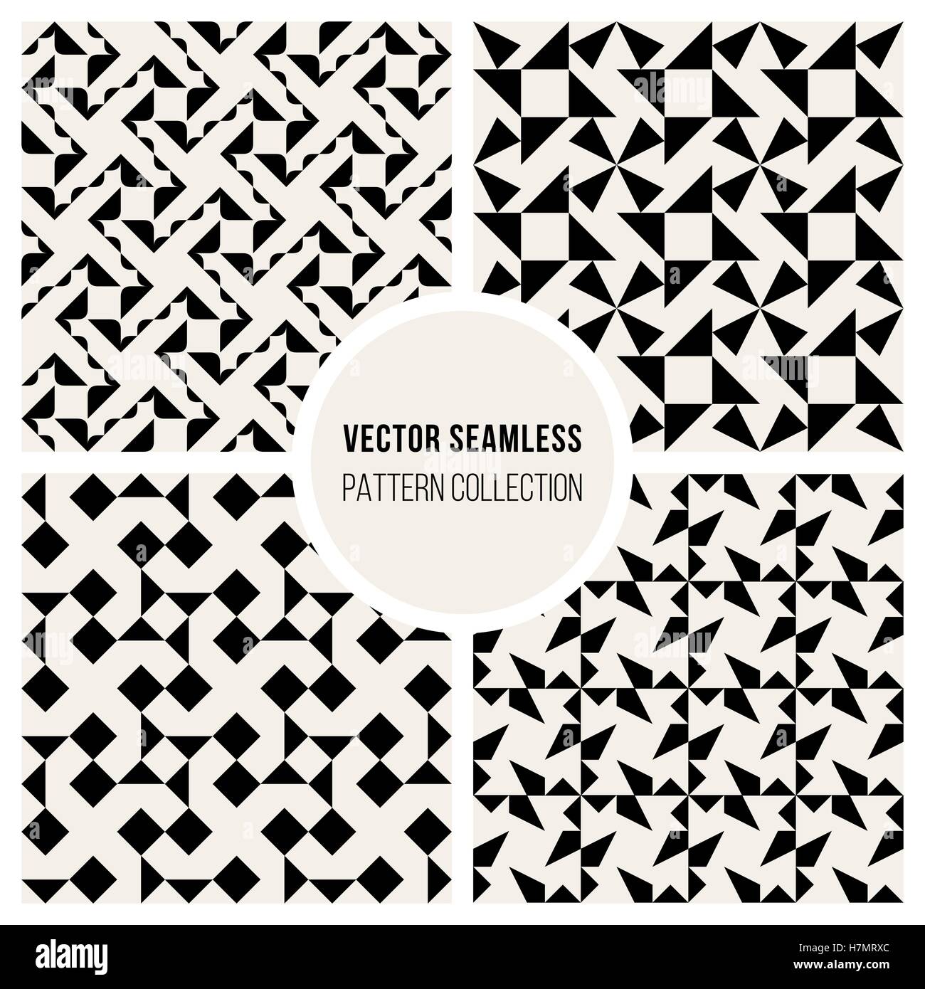 Vector Seamless Black and White Geometric Rounded Triangle Square ...