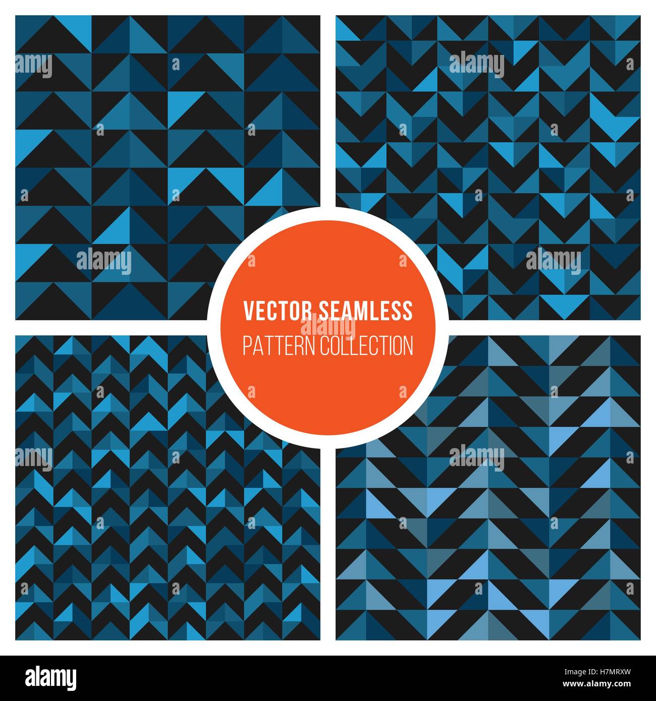 Set of Four Vector Seamless Dark Blue Triangle Truchet Geometric ...