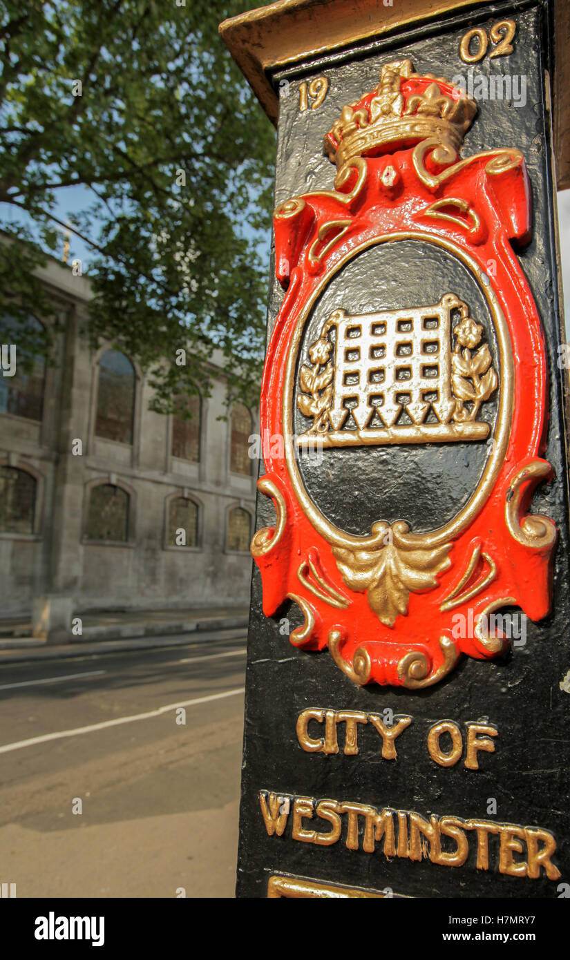 Sign indicating entering the City of Westminster in central London, UK ...