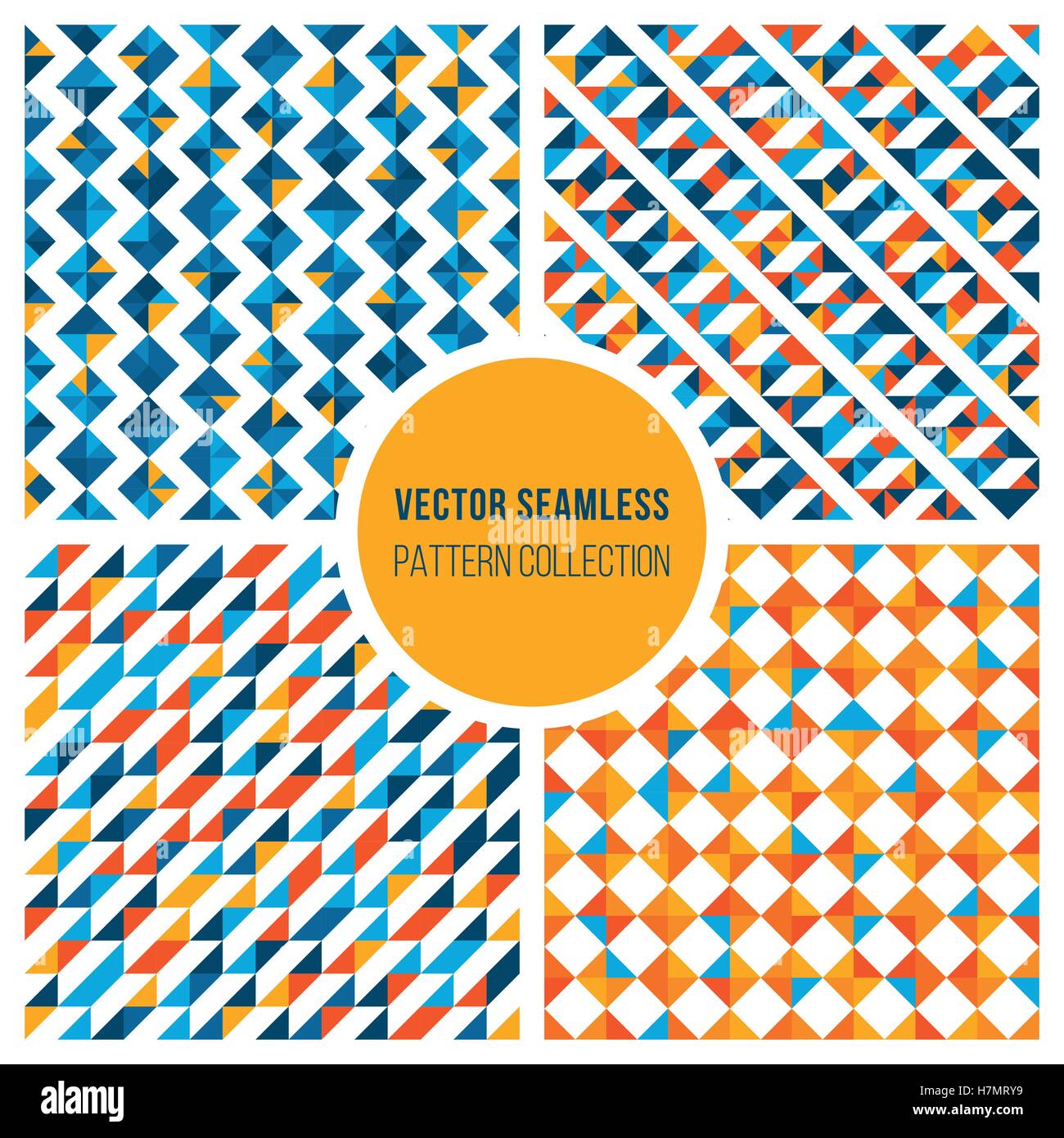Set of Four Vector Seamless Orange Blue Yellow Square Truchet Geometric ...