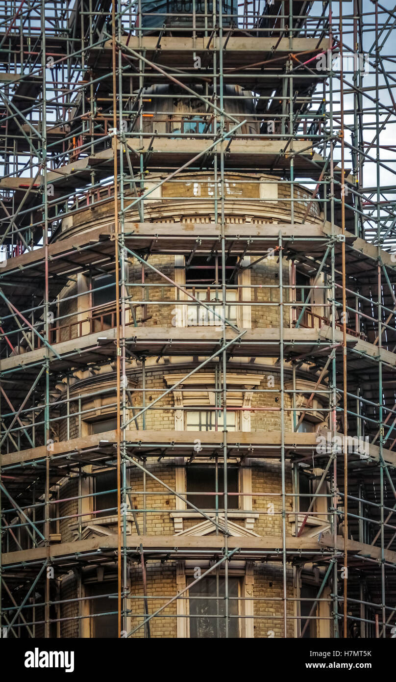 Scaffolding on a old victorian building being renovated, London Stock ...