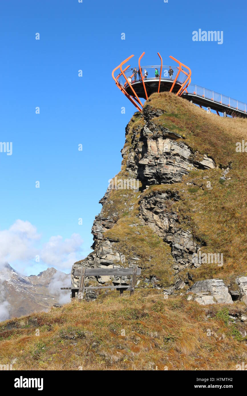 A futuristic looking viewpoint on the Stubnerkogel, Gastein mountains ...