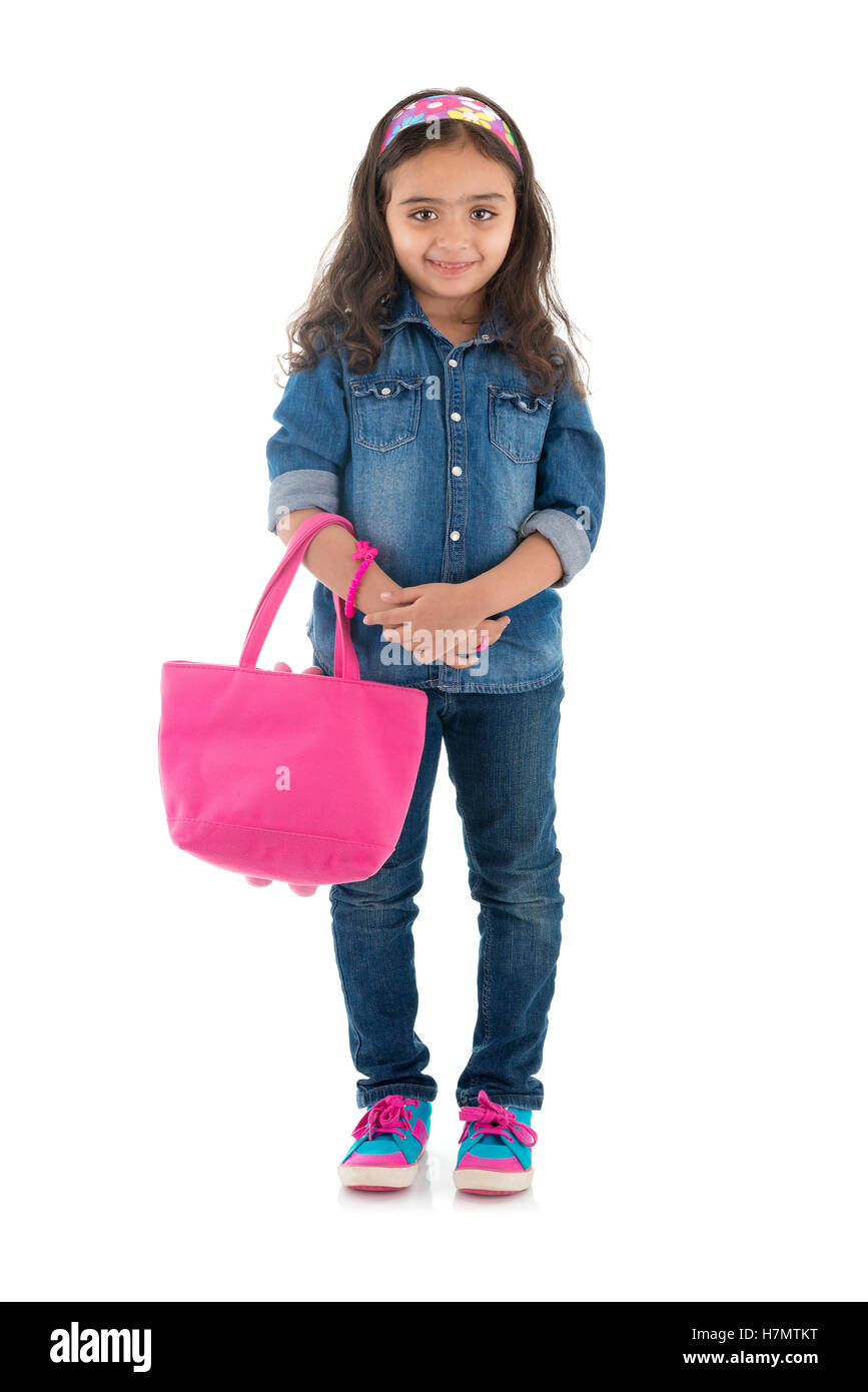 Adorable Fashion Girl with Handbag Isolated on White Background Stock ...