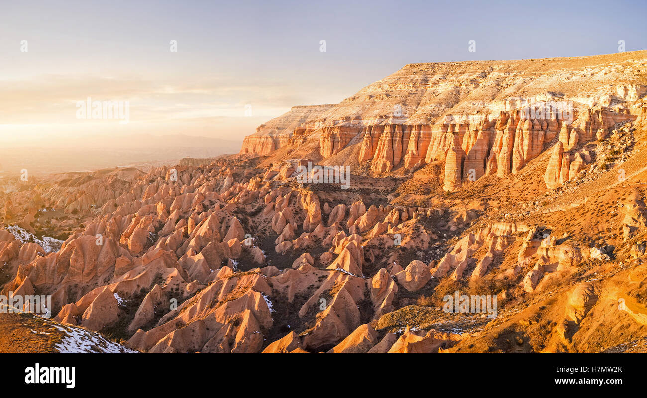 The Red Valey is covered with bright golden rays of sunset, Cappadocia ...