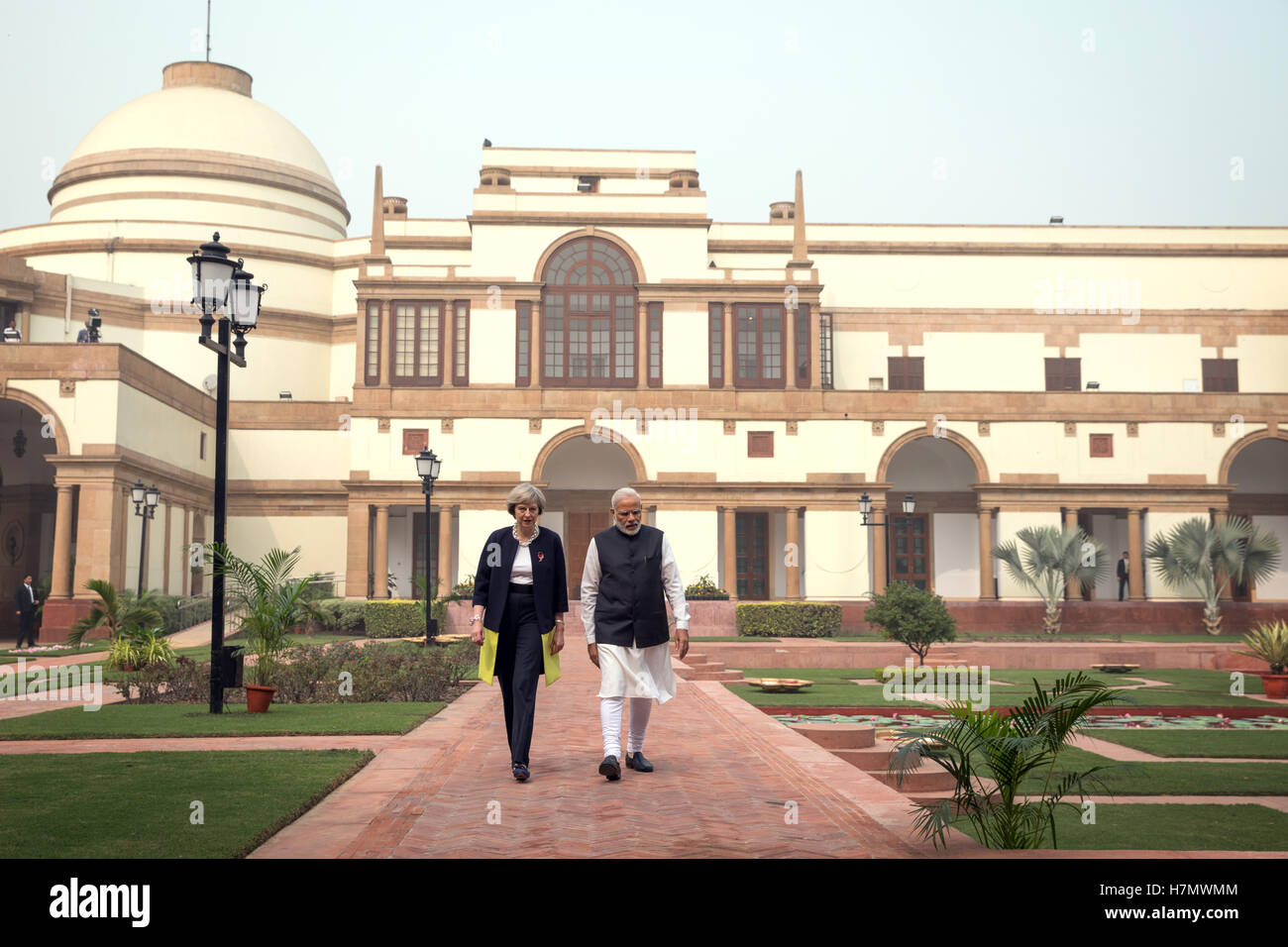 Prime Minister Theresa May and Indian Prime Minister Narendra Modi walk ... Prime Minister Theresa May and Indian Prime Minister Narendra Modi walk ...