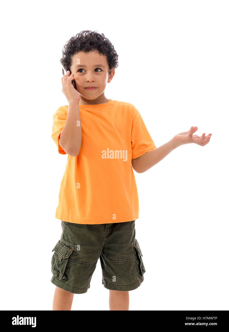 Little Boy Having a Phone Call Isolated on White Background Stock Photo ...