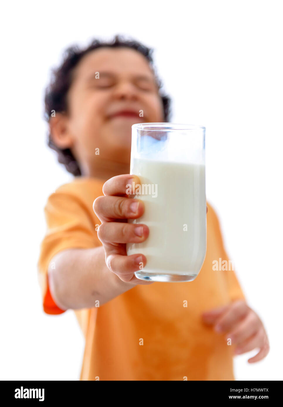 A Little Boy Refusing Drinking Milk Isolated on White Background Stock ...