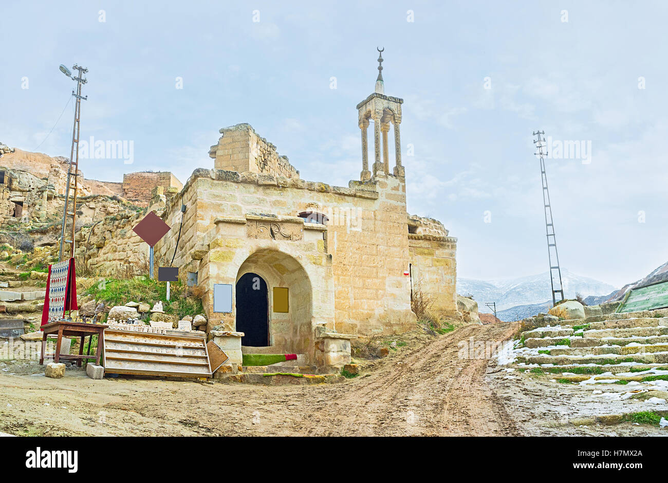 The small medieval mosque located next to the ruins of the old town ...