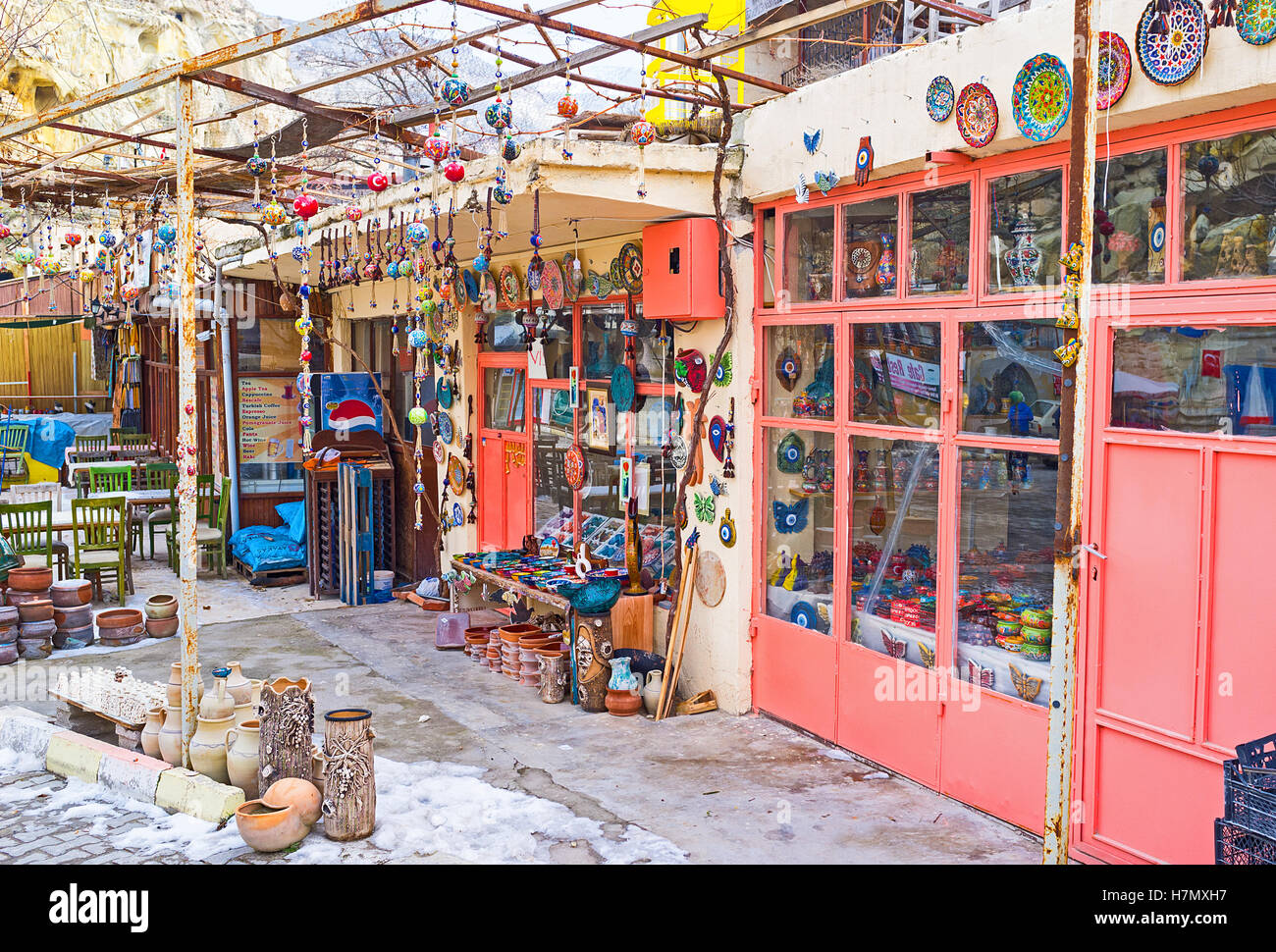 The tourist shop full of traditional turkish souvenirs in the center of ...