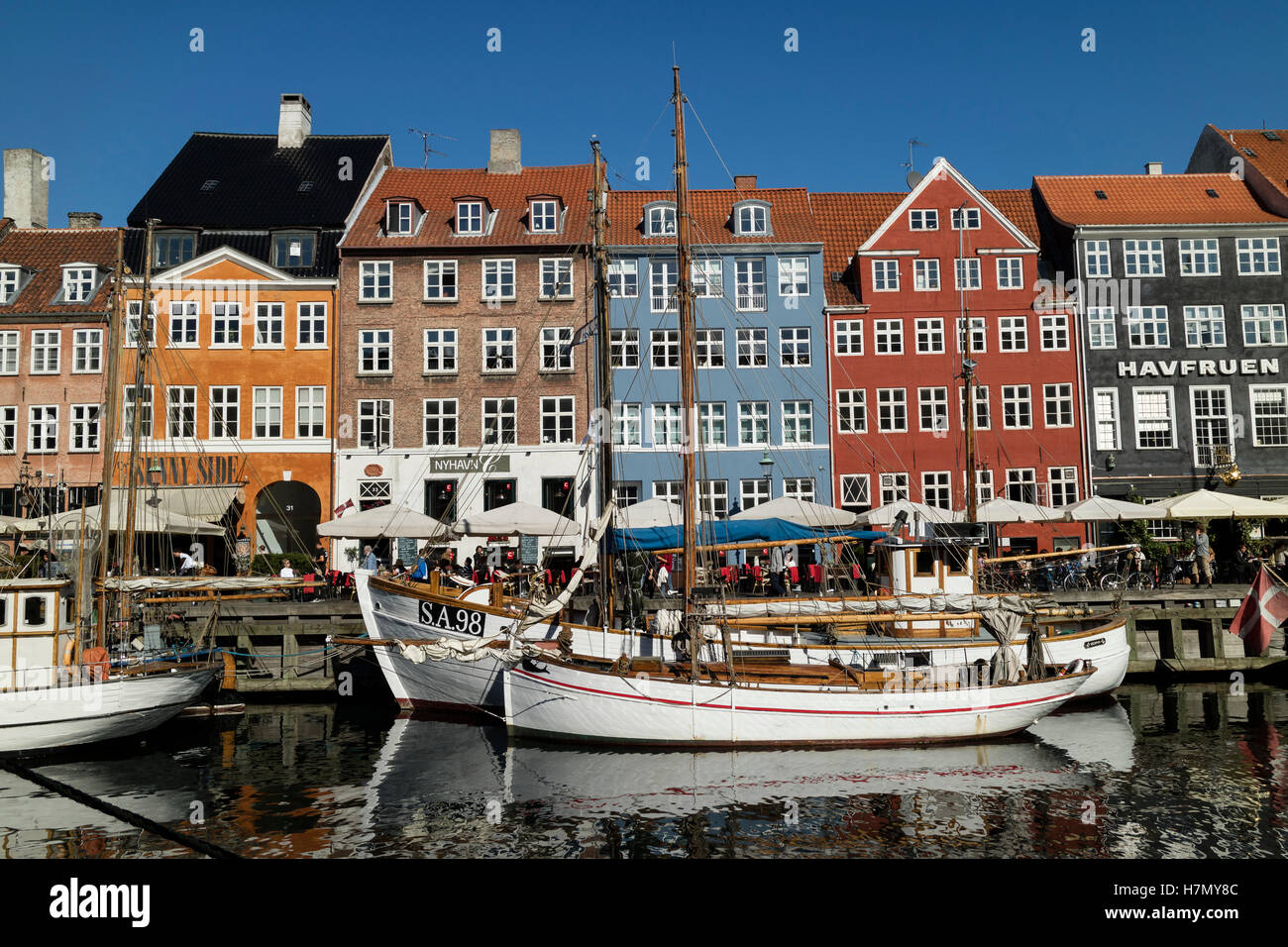 Historical and colorful Nyhavn Canal in Copenhagen, Demark Stock Photo ...