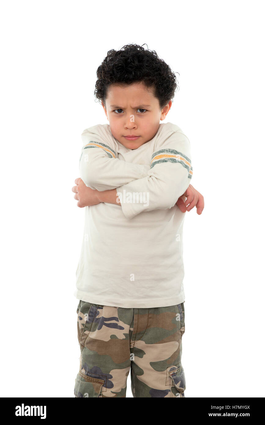 Sad Boy Expressing Anger With His Arms Crossed Isolated on White Stock ...