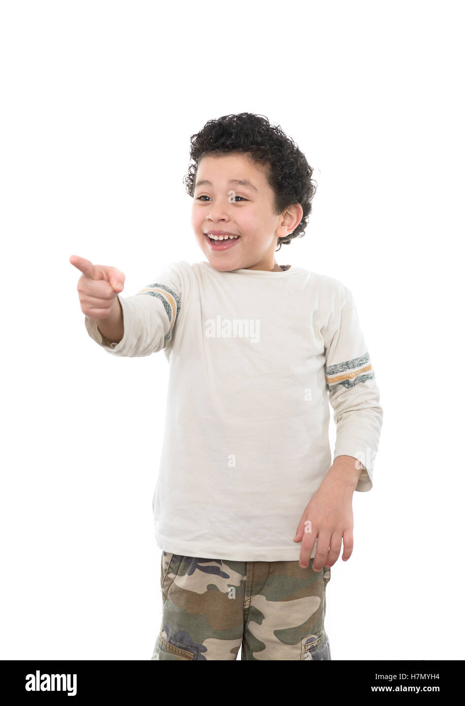 Smiling Boy Pointing at Something Isolated on A White Background Stock ...