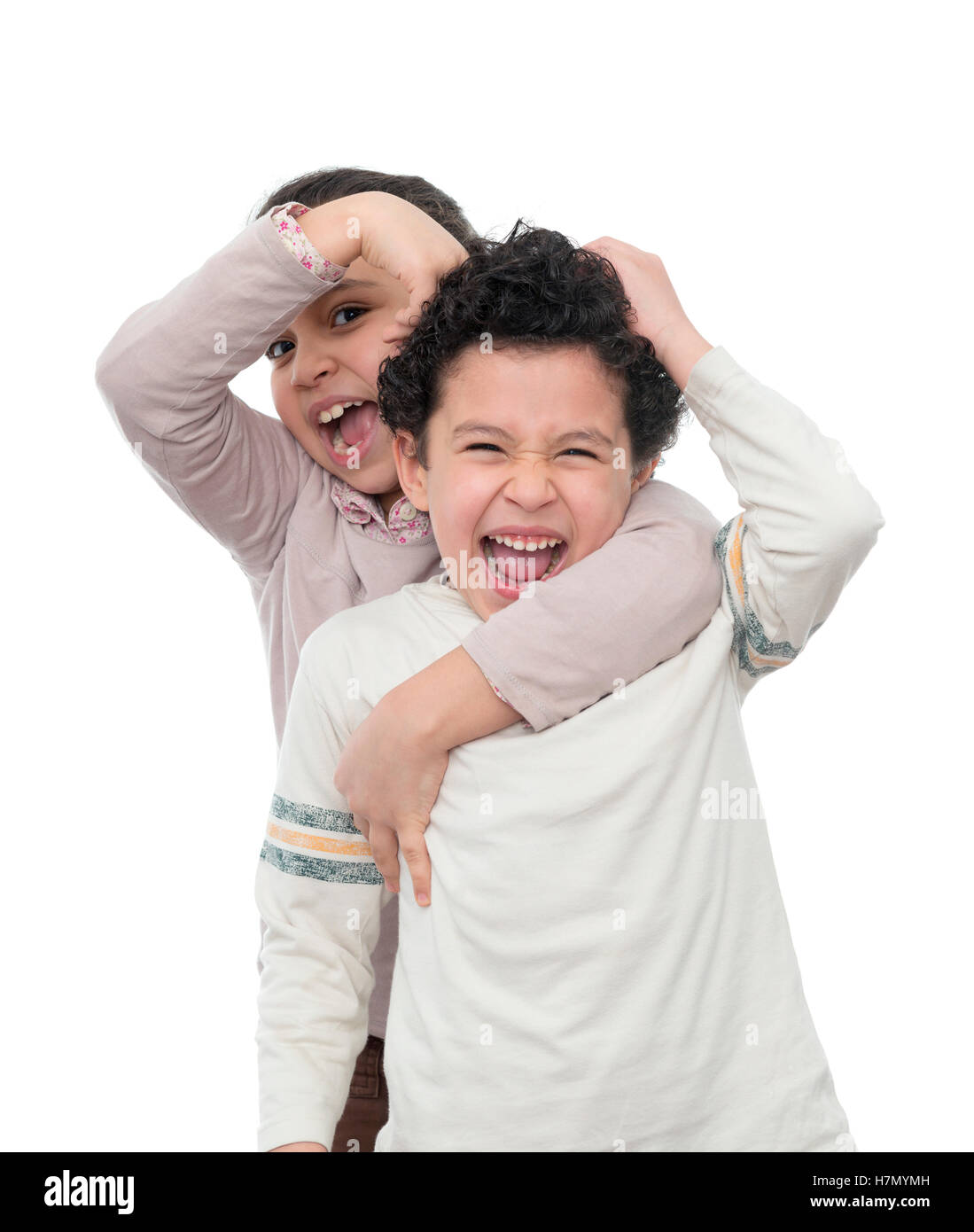 Brother and Sister in A Quarrel Isolated on White Background Stock ...