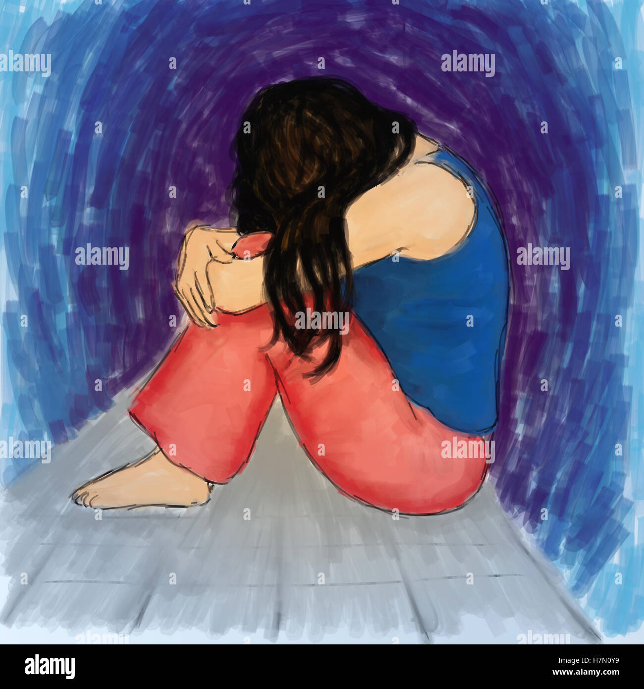 sad woman sitting Stock Photo - Alamy