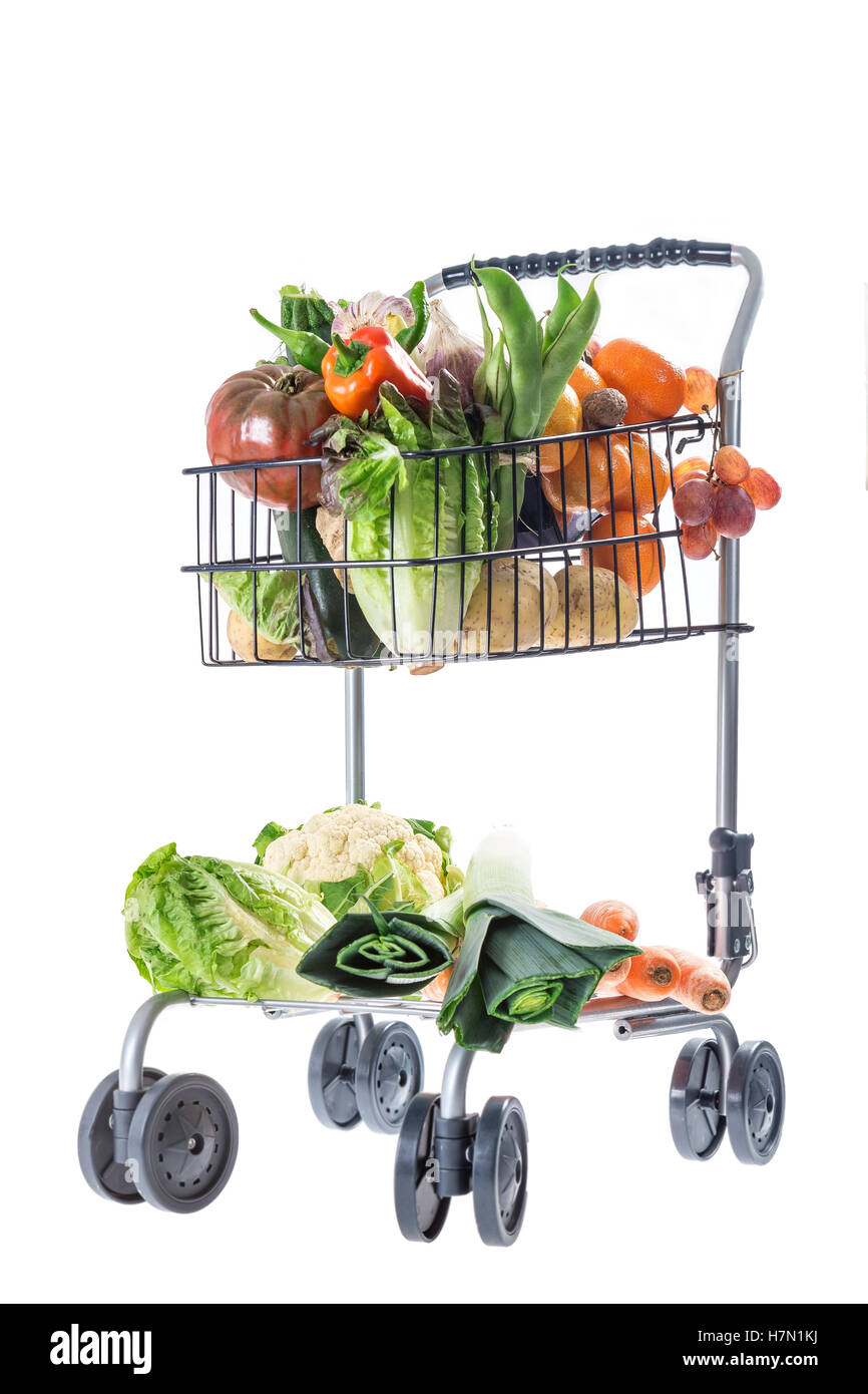 Full shopping grocery cart. Isolated on white background Stock Photo ...