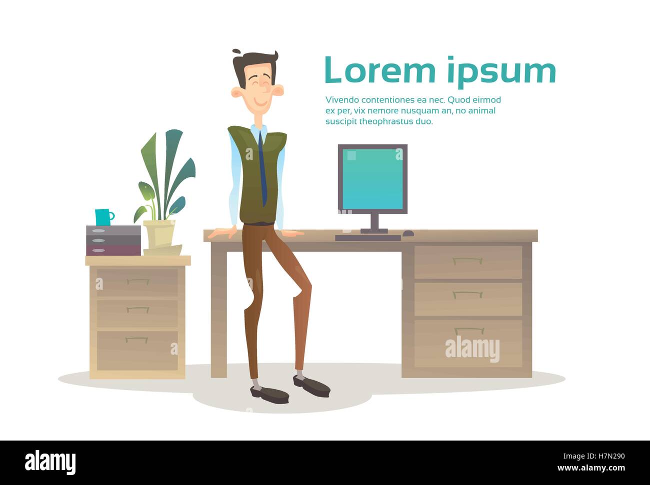 Business Man Interior Workplace, Businessman Manager Office Worker Flat ...